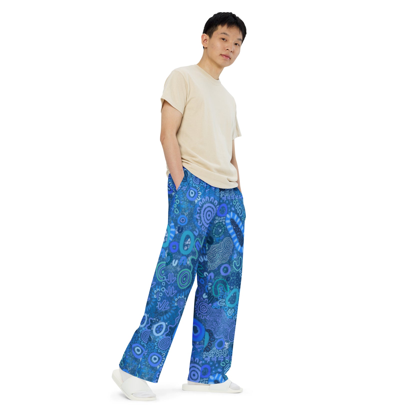 Aboriginal Print | Unisex Wide-leg Pants | Sapphire | Wayde Clarke ...